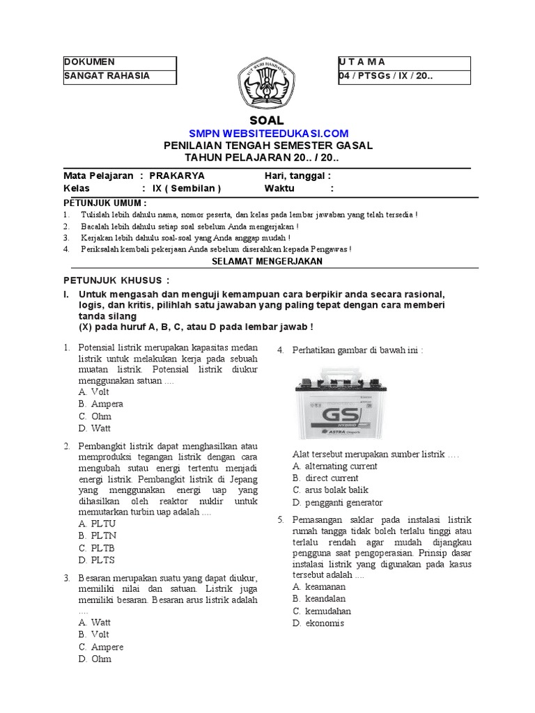 Soal UTS 1 Prakarya Kelas IX K13 | PDF | Sains & Matematika