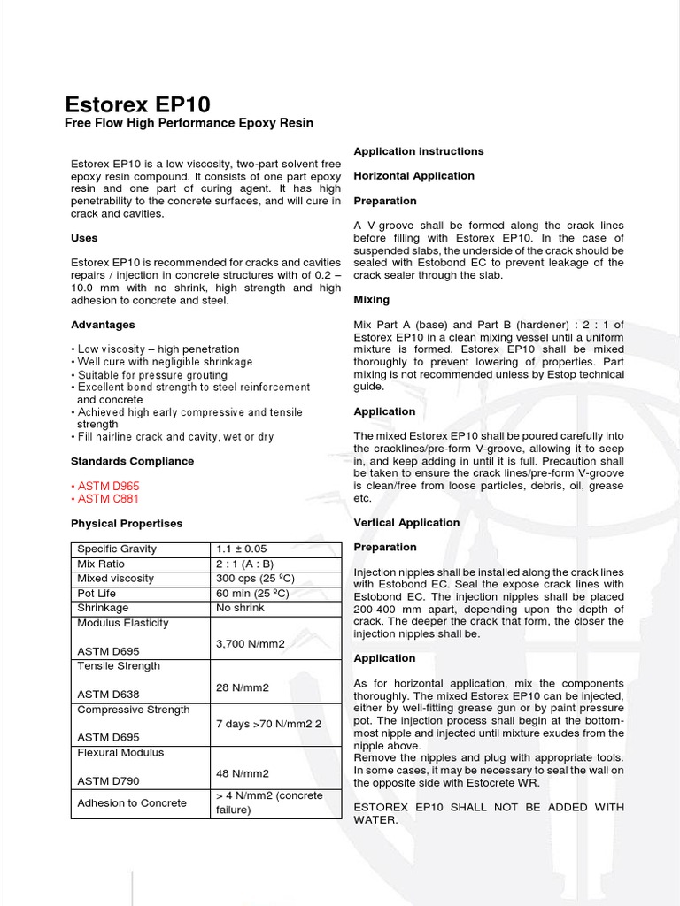 TDS Estorex EP10 | PDF | Concrete | Epoxy