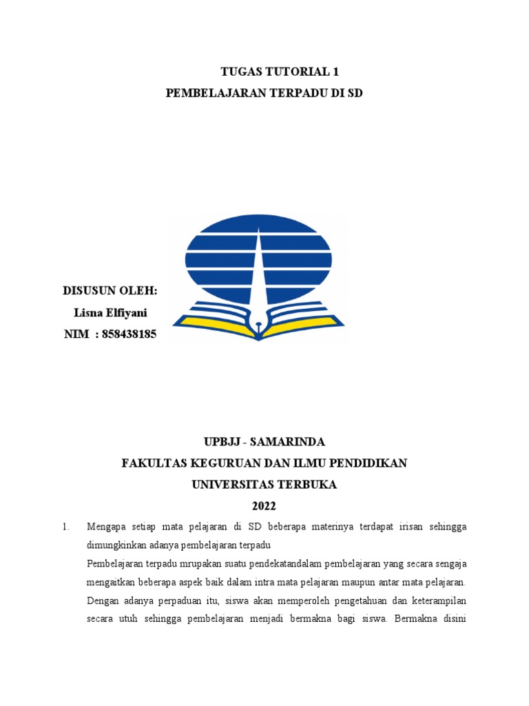 TUGAS TUTORIAL 1 Pembelajaran Terpadu | PDF