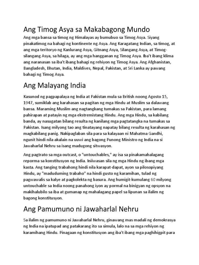 Ang Timog Asya Sa Makabagong Mundo 2 | PDF
