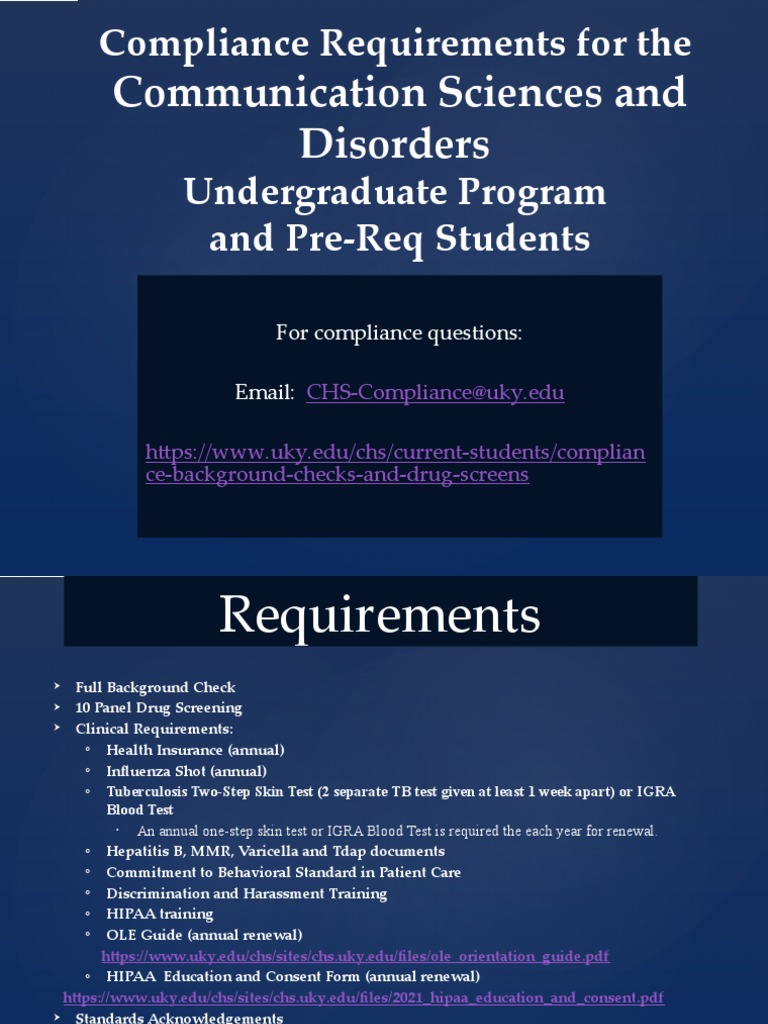 Fall 2022 CSD Undergrad and Pre-Req Students Compliance Presentation | PDF
