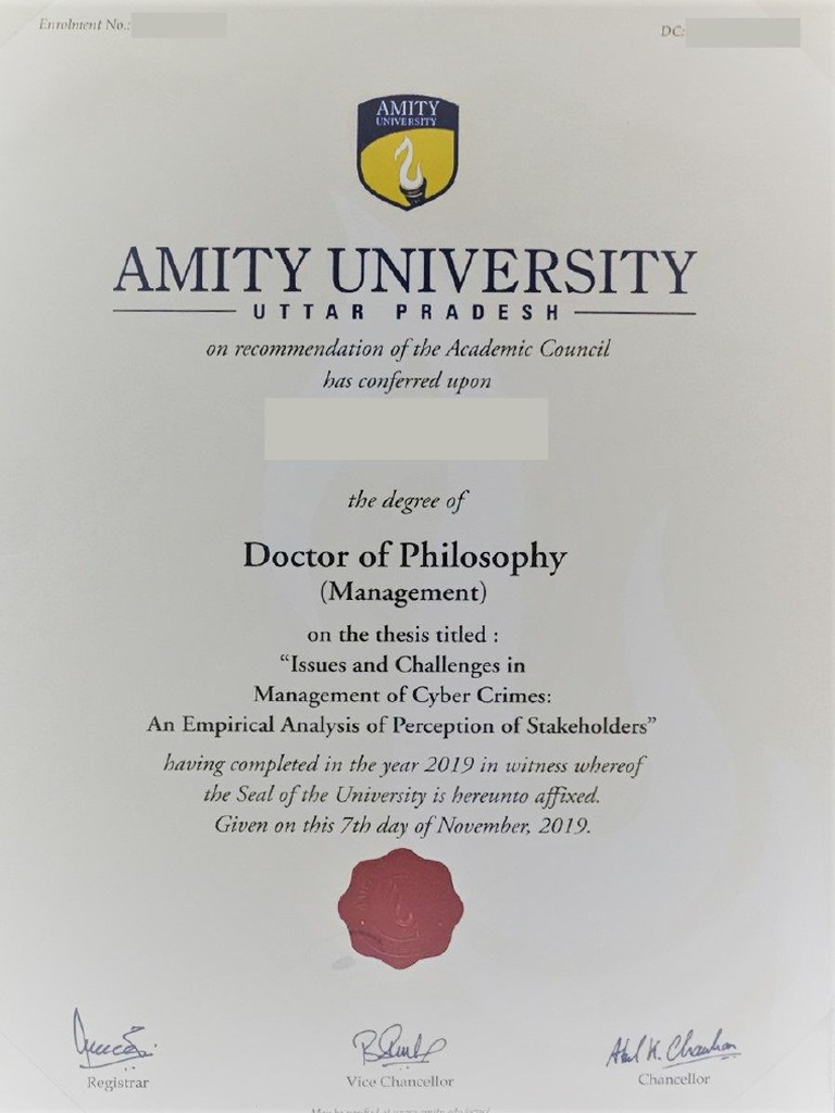 Amity University Noida India Degree Sample | PDF