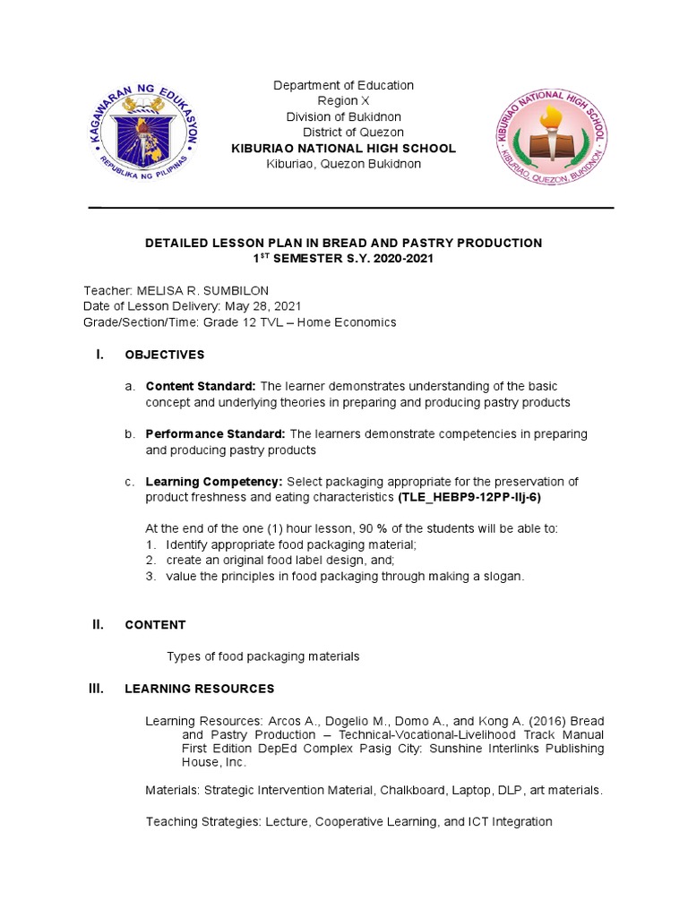 Detailed Lesson Plan in BPP | PDF | Packaging And Labeling | Lesson Plan