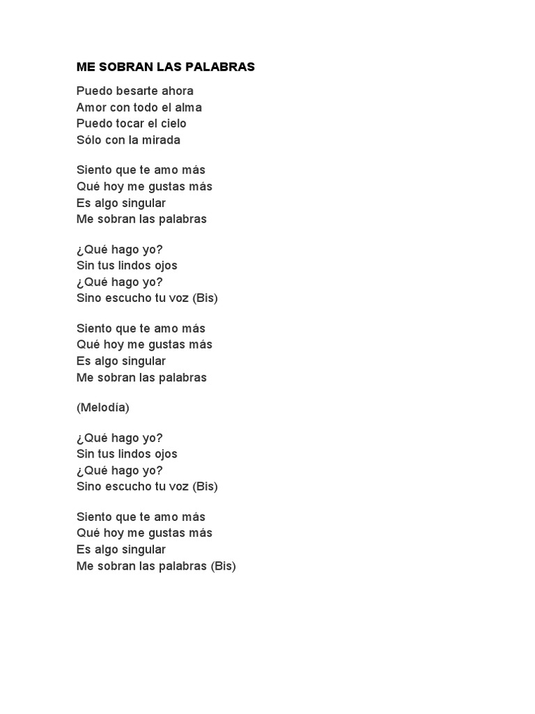 Letra de "Me Sobran las Palabras" | PDF
