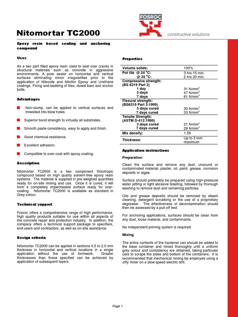 Nitomortar TC2000 Epoxy Sealing Compound | PDF