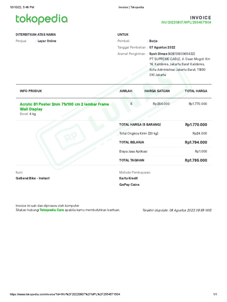 Invoice - Tokopedia | PDF