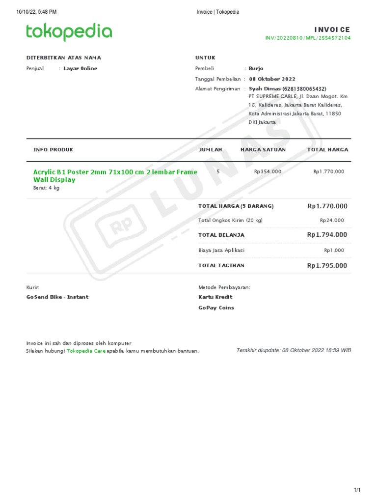 Invoice - Tokopedia - PDFQQ | PDF