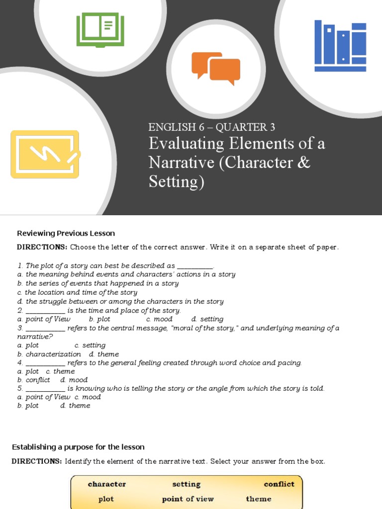 Evaluating Elements of A Narrative (Character & Setting) | PDF | Narration | Narrative