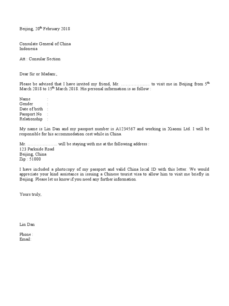 Surat Undangan Untuk Visa China | PDF