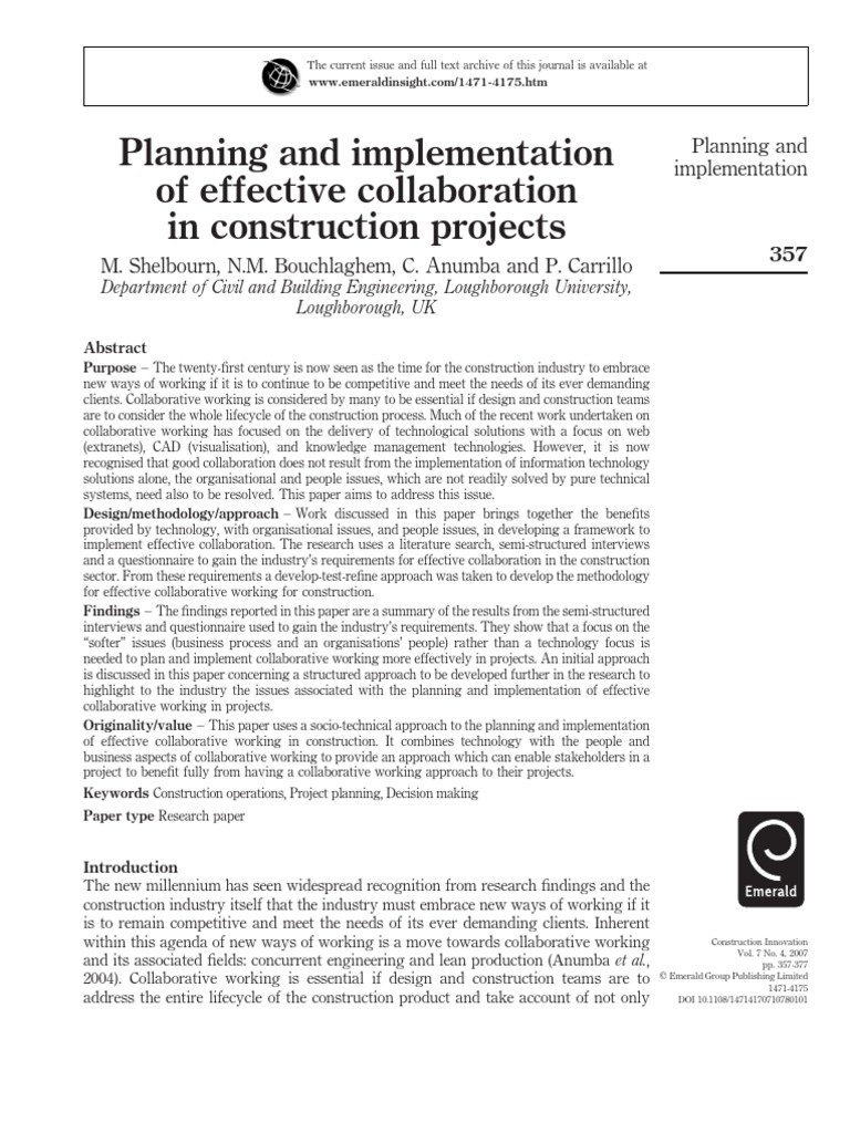 Planning and Implementation of Effective Collaboration in Construction ...