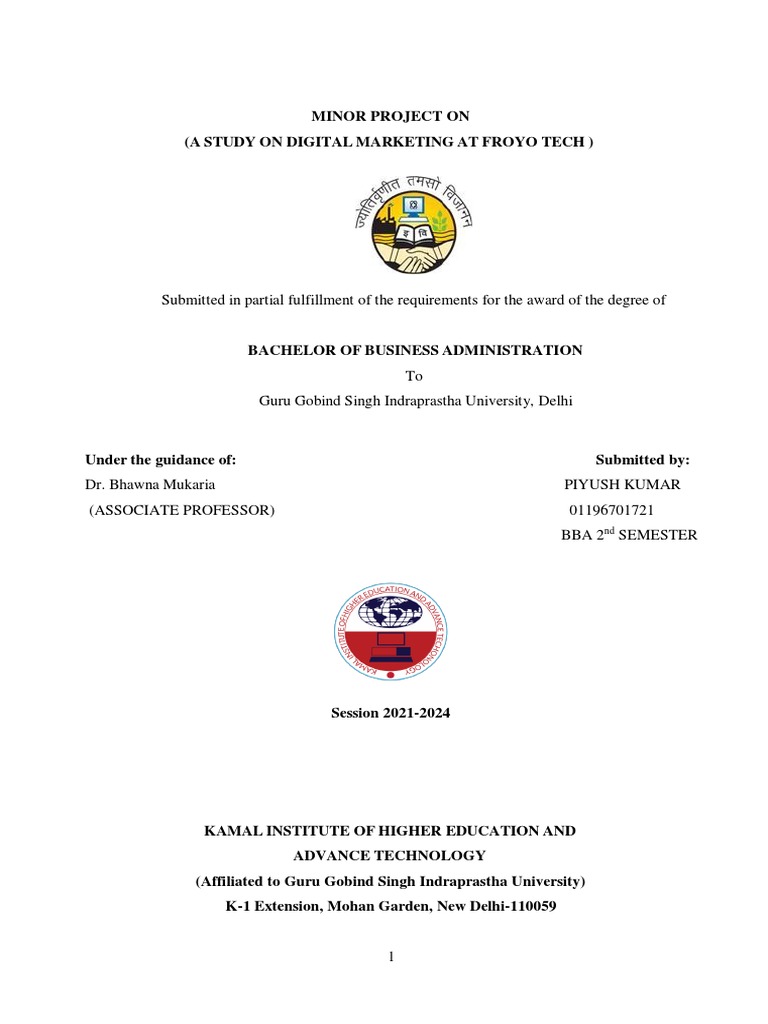 PIYUSH KUMAR Minor Project | PDF | Business