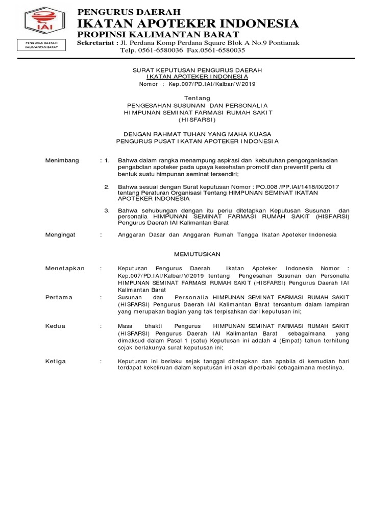 007.SK Pengurus HISFARSI (Revisi) | PDF