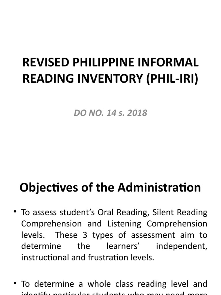 PHIL IRI. 2018pptx | PDF | Reading Comprehension | Literacy