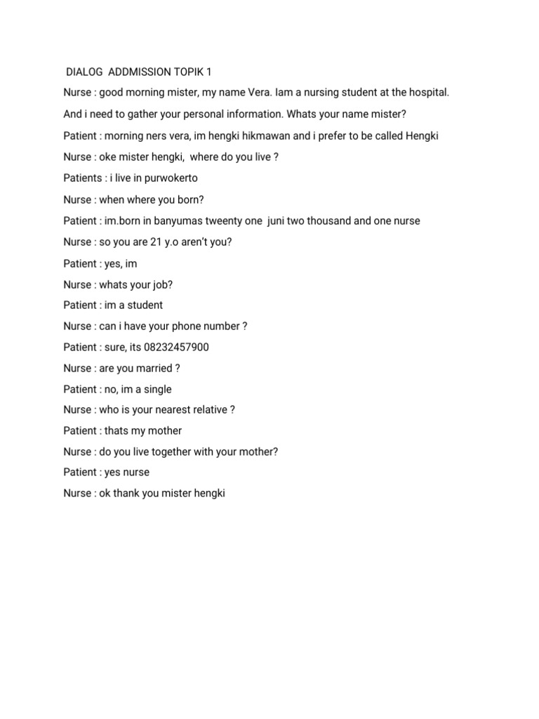 Dialog 2 WW | PDF | Nursing | Medical Specialties