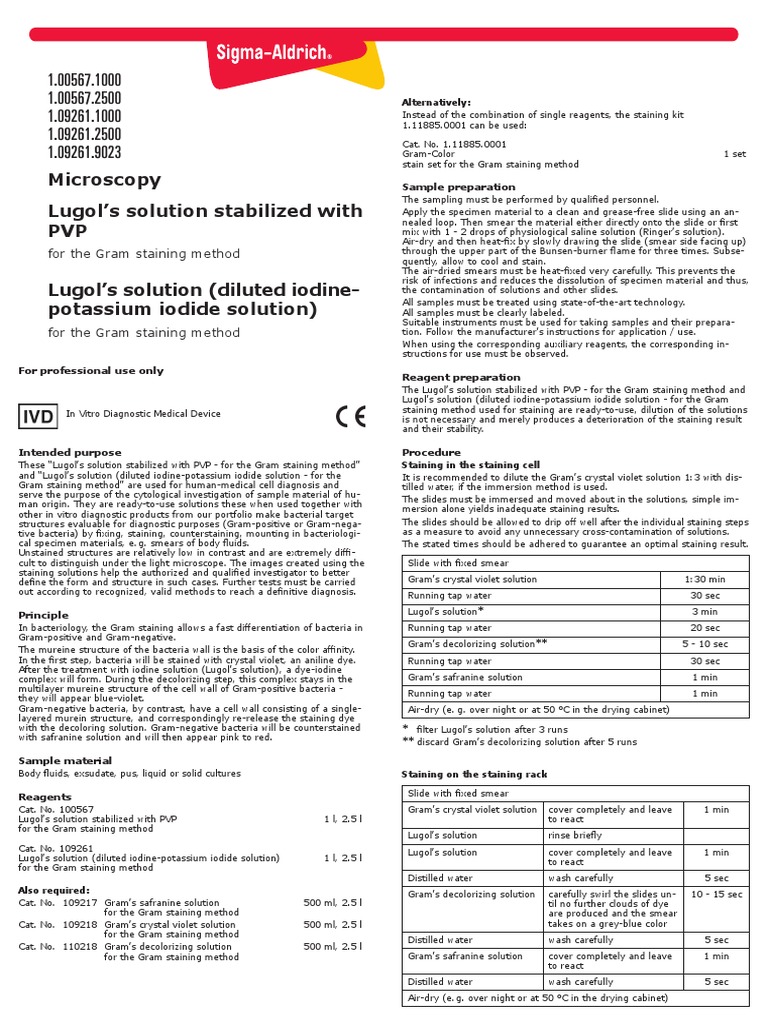 Microscopy Lugol's Solution Stabilized With PVP Lugol's Solution ...