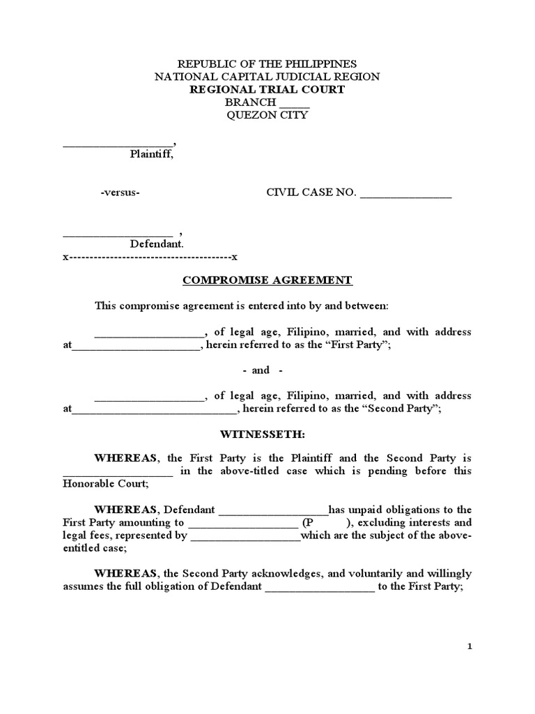 Draft COMPROMISE AGREEMENT - BLANK | PDF | Lawsuit | Public Law