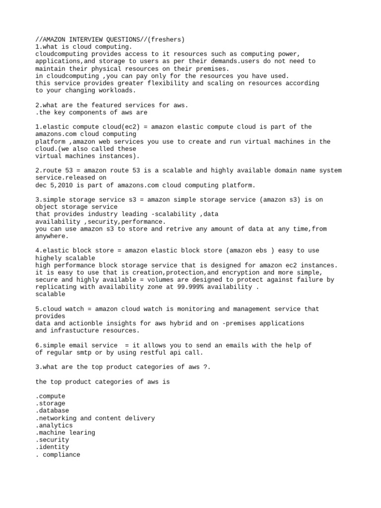 Amazon Interview Questions | Download Free PDF | Cloud Computing ...