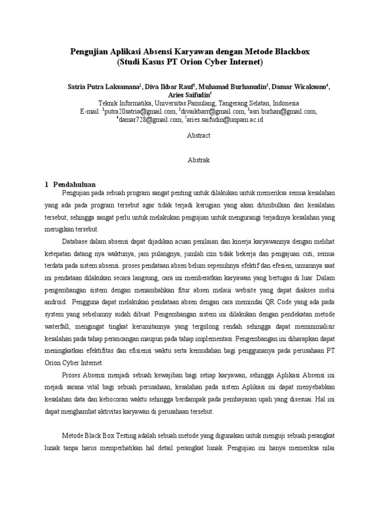 07TPLE004 - Kelompok 4 - Pengujian Aplikasi Absensi Karyawan Dengan Metode Blackbox | PDF