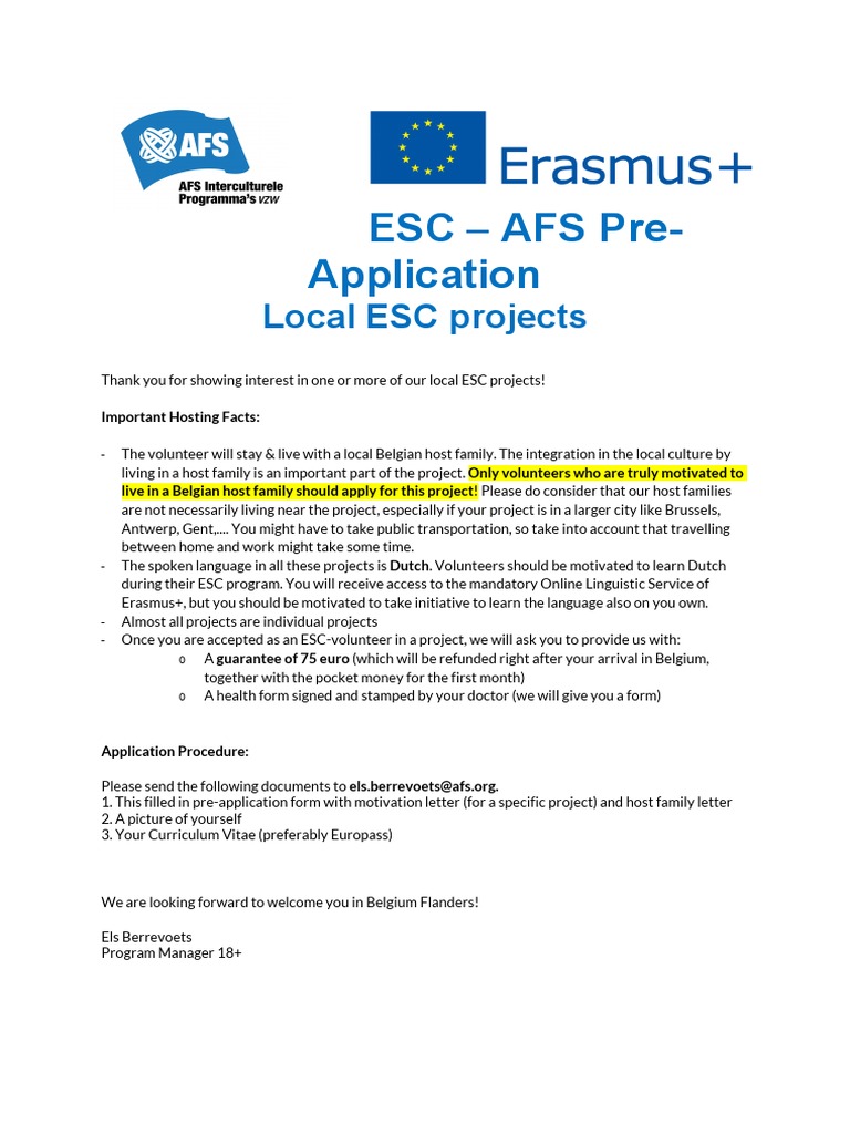 AFS Application Form | PDF | Belgium | Motivation