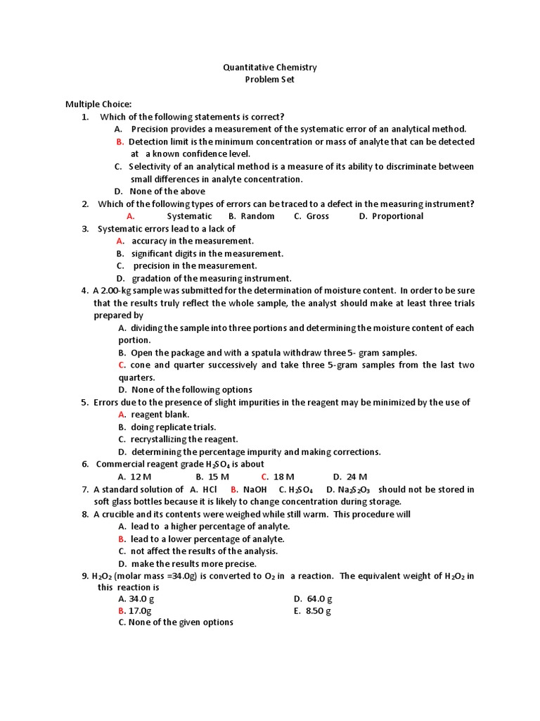 Quantitative Chemistry PS 1 Answers 2022 | PDF | Standard Deviation | Coefficient Of Variation
