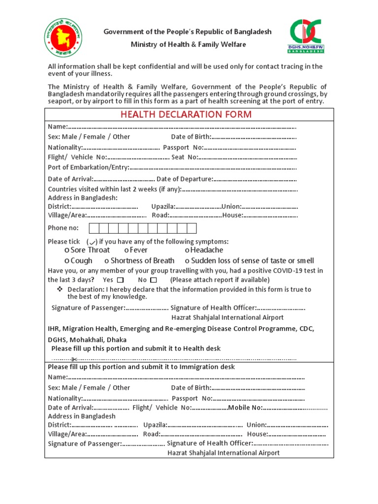 Bangladesh Health Declaration Form | PDF | Politics | Social Science