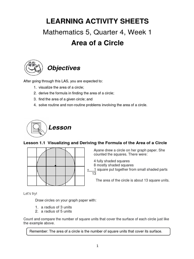 LAS Math5 Q4 Wk1 Area-of-Circle | PDF | Area | Circle