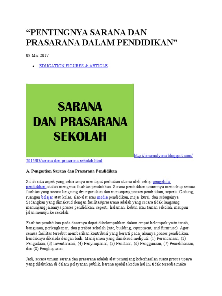 Pentingnya Sarana Dan Prasarana Dalam Pendidikan | PDF