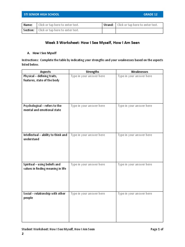 G12 W3 How I See Myself How I Am Seen | PDF | Psychology | Emotions