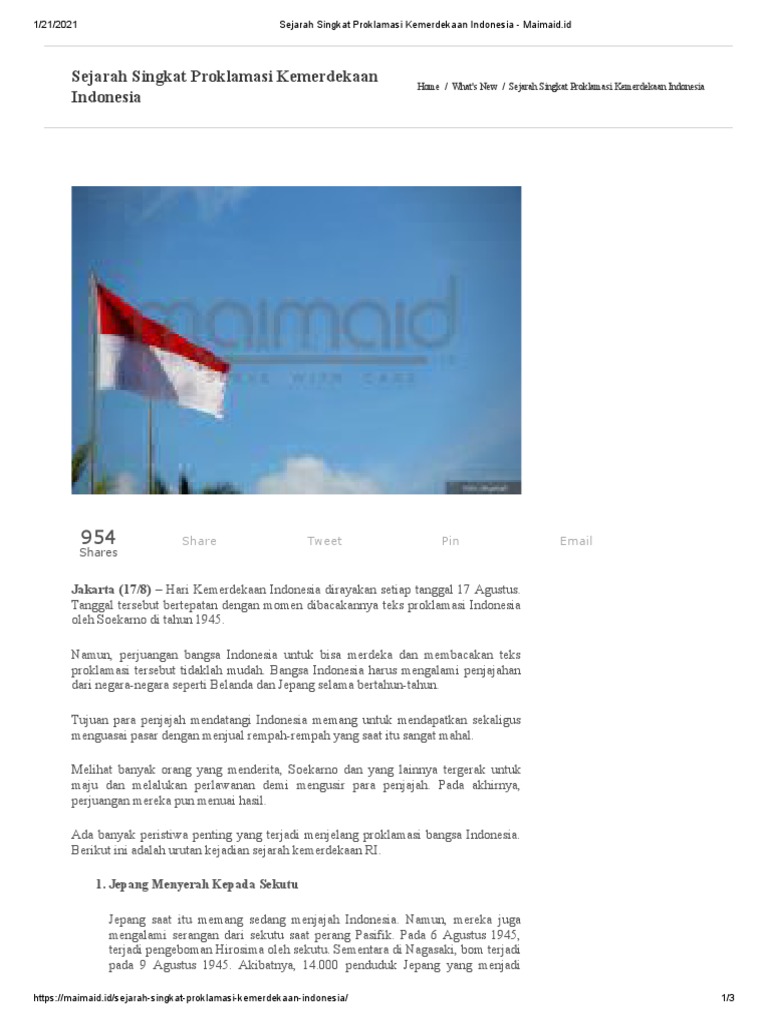 Sejarah Singkat Proklamasi Kemerdekaan Indonesia | PDF