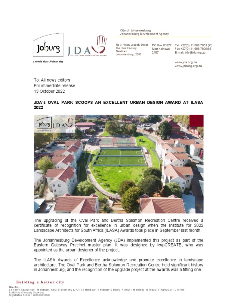Oval Park Wins ILASA Urban Design Award | PDF