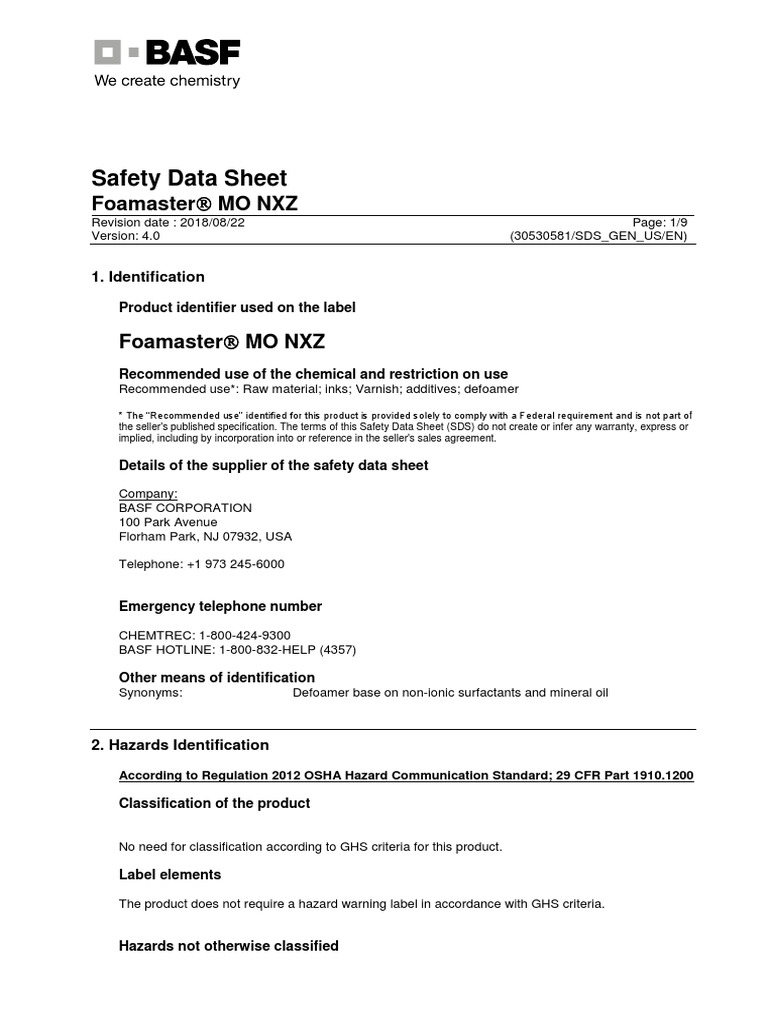 Foamaster MO NXZ - SDS | PDF | Toxicity | Firefighting