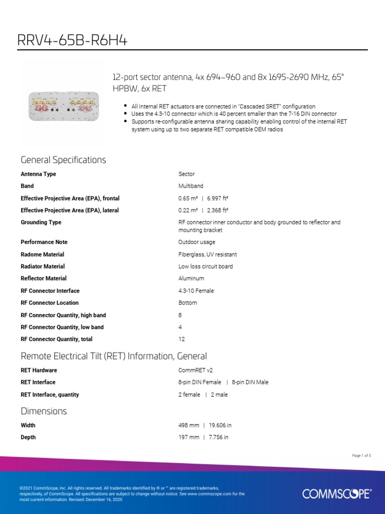 RRV4-65B-R6H4 Product Specifications | PDF | Antenna (Radio) | Decibel
