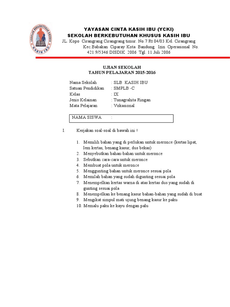 Soal Vokasional SMP Santi | PDF