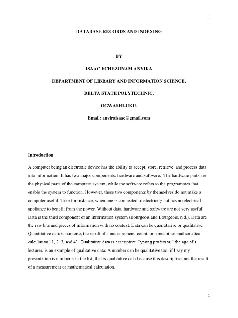 Database Records And Indexing Book Of Readings Pdf Database Index Databases