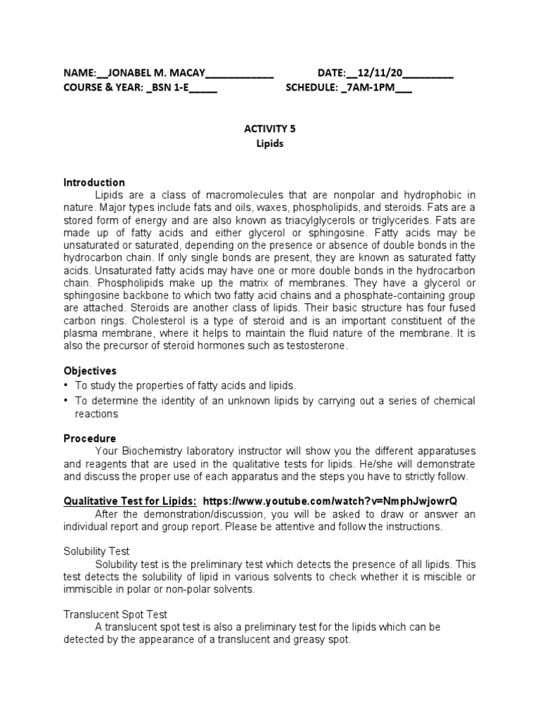 Lipids Identification | PDF | Lipid | Fatty Acid