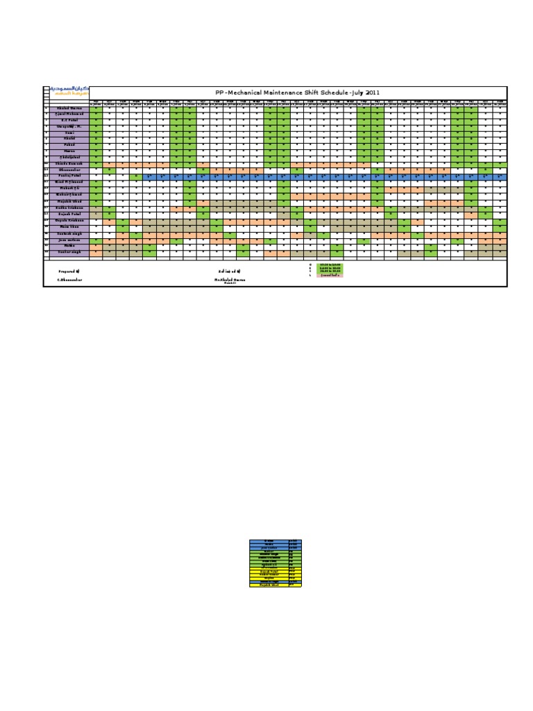 PP - Mechanical Maintenance Shift Schedule - July 2011 | PDF | Leisure