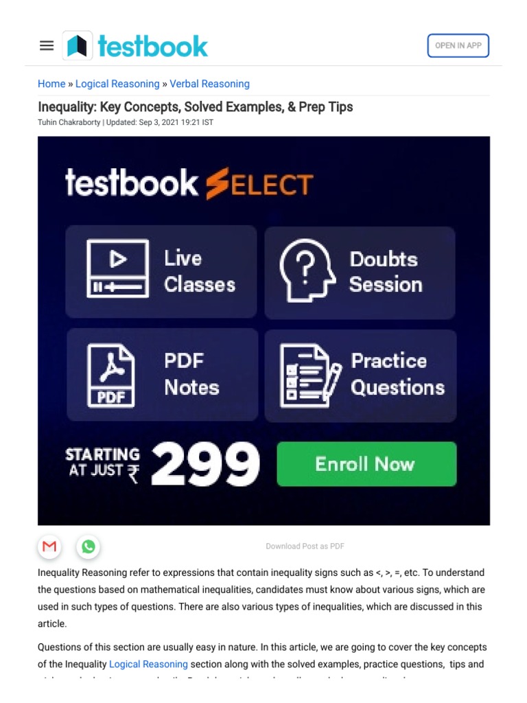 Inequality Reasoning, Key Concepts and Solved Examples Here! | PDF ...