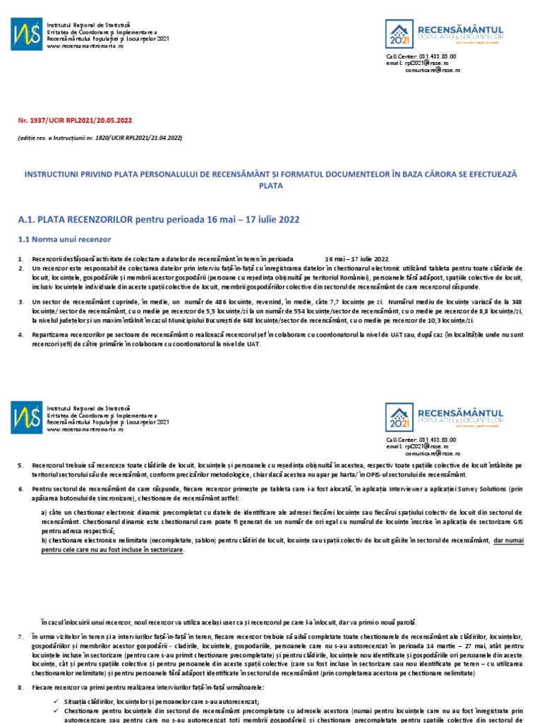 Instructiuni UCIR Rev - NR 1937-20.05.2022 - Receptie Chestionare - Plata Recenzori - RPL2021 | PDF