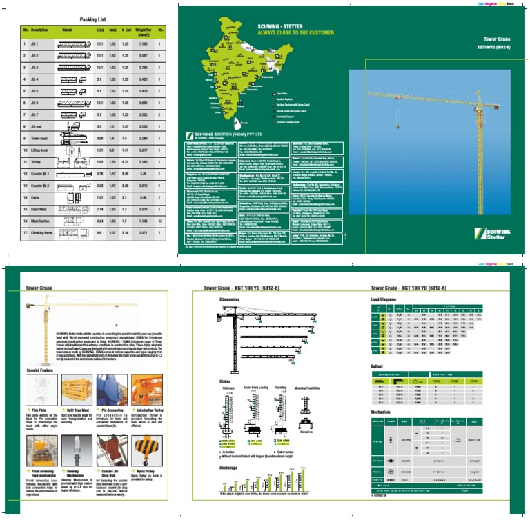 XGT100YD Tower Crane Specifications | PDF | Crane (Machine) | Transport