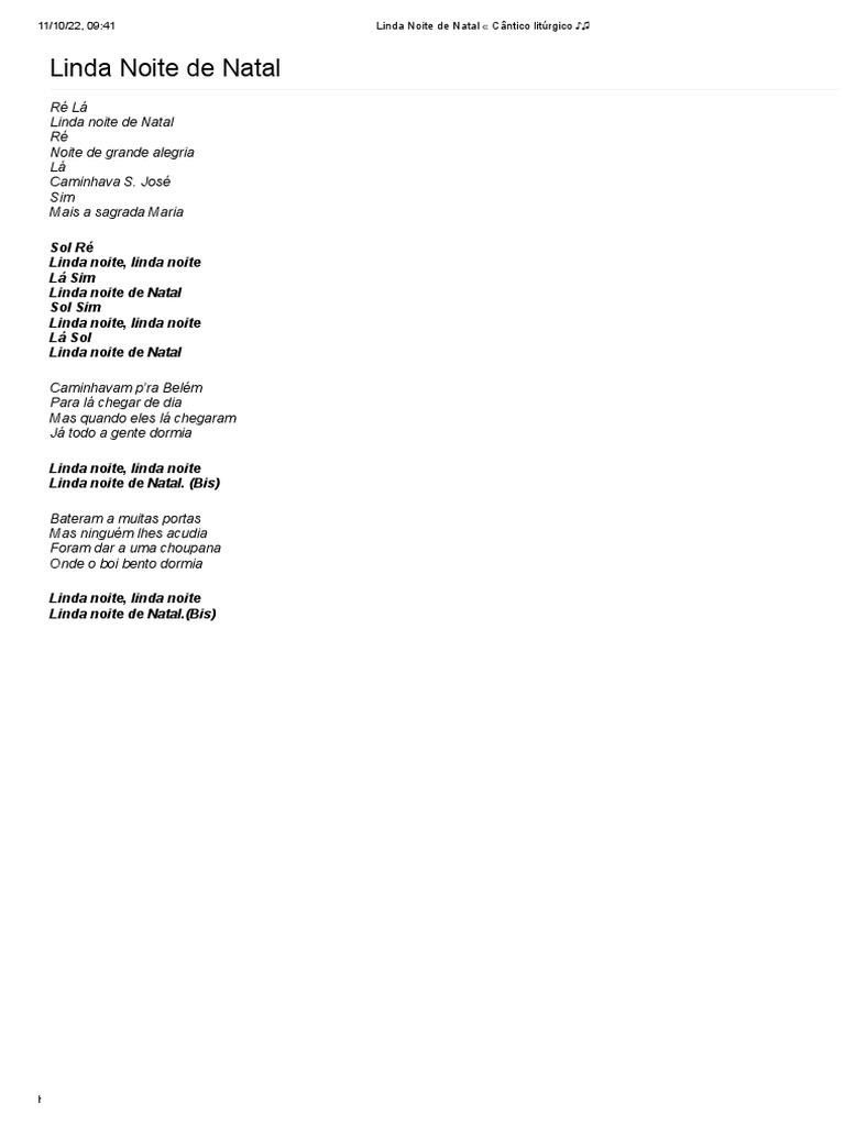 Linda Noite De Natal ﾂｫ Cﾃ Ntico Litﾃｺrgico 笙ｪ笙ｫ Pdf