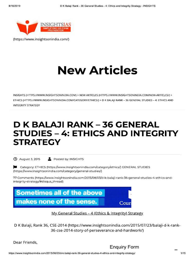 DK Balaji Ethics | PDF
