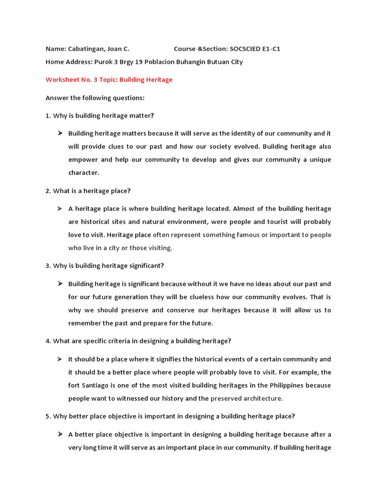Worksheet No. 3 Topic Building Heritage | PDF