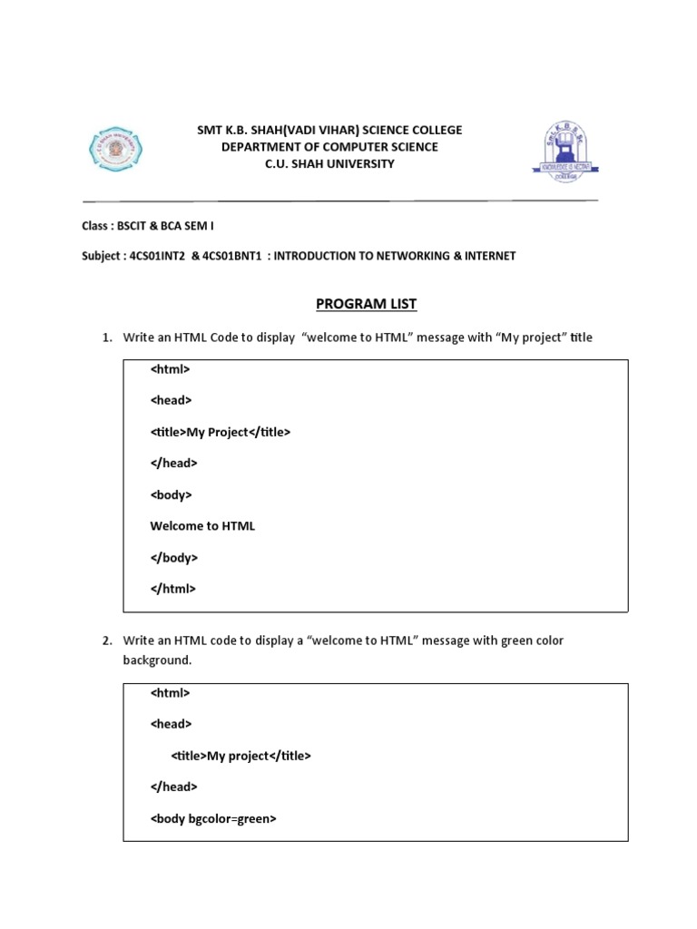 Solution Html Program List Pdf Html Element Html 