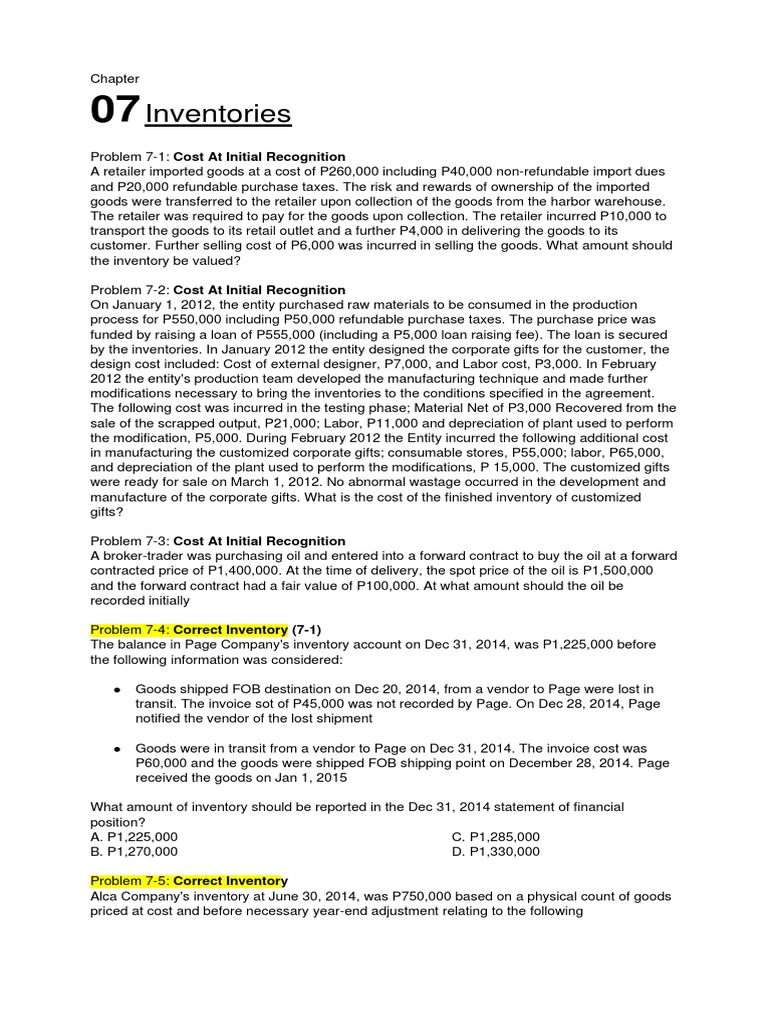 Problems Chapter 7 Inventories October 5 | PDF | Cost Of Goods Sold ...
