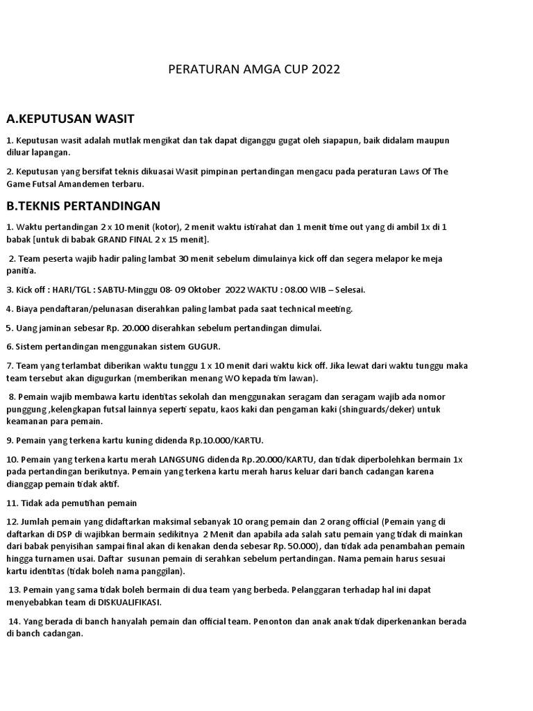 Juknis Amga Cup 2022 | PDF