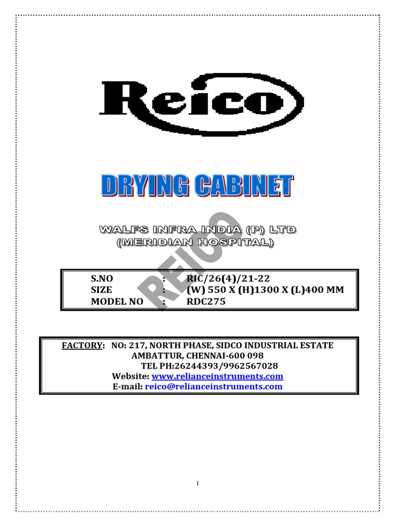 Drying Cabinet Manual | PDF | Sterilization (Microbiology) | Door