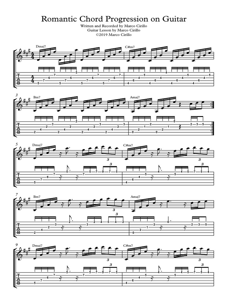 AM - Romantic Chord Progression On Guitar TAB | PDF
