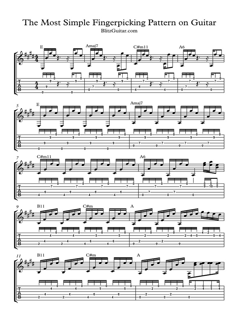 AM - The Most Simple Fingerpicking Pattern TAB | PDF | Chordophones ...