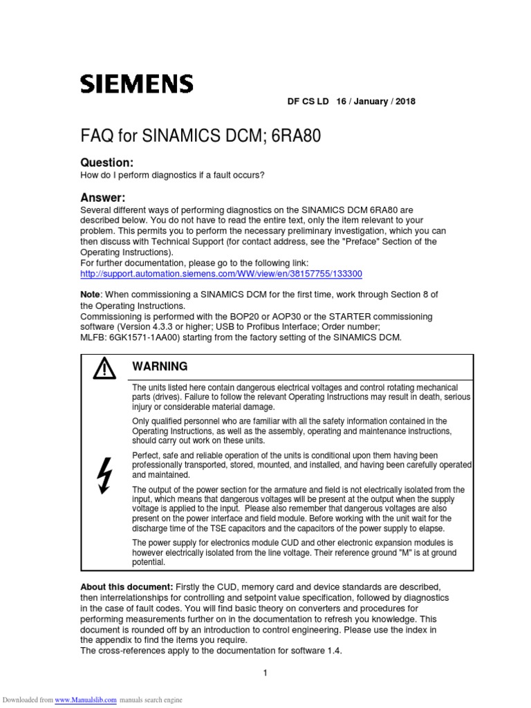 SINAMICS DCM 6RA80 Diagnostics FAQ | PDF | Electric Motor | Random ...