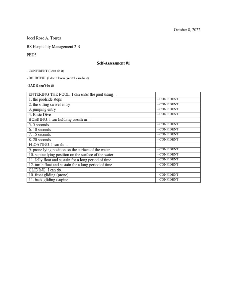 Self-Assessment #1 (PED3 - TORRES) | PDF